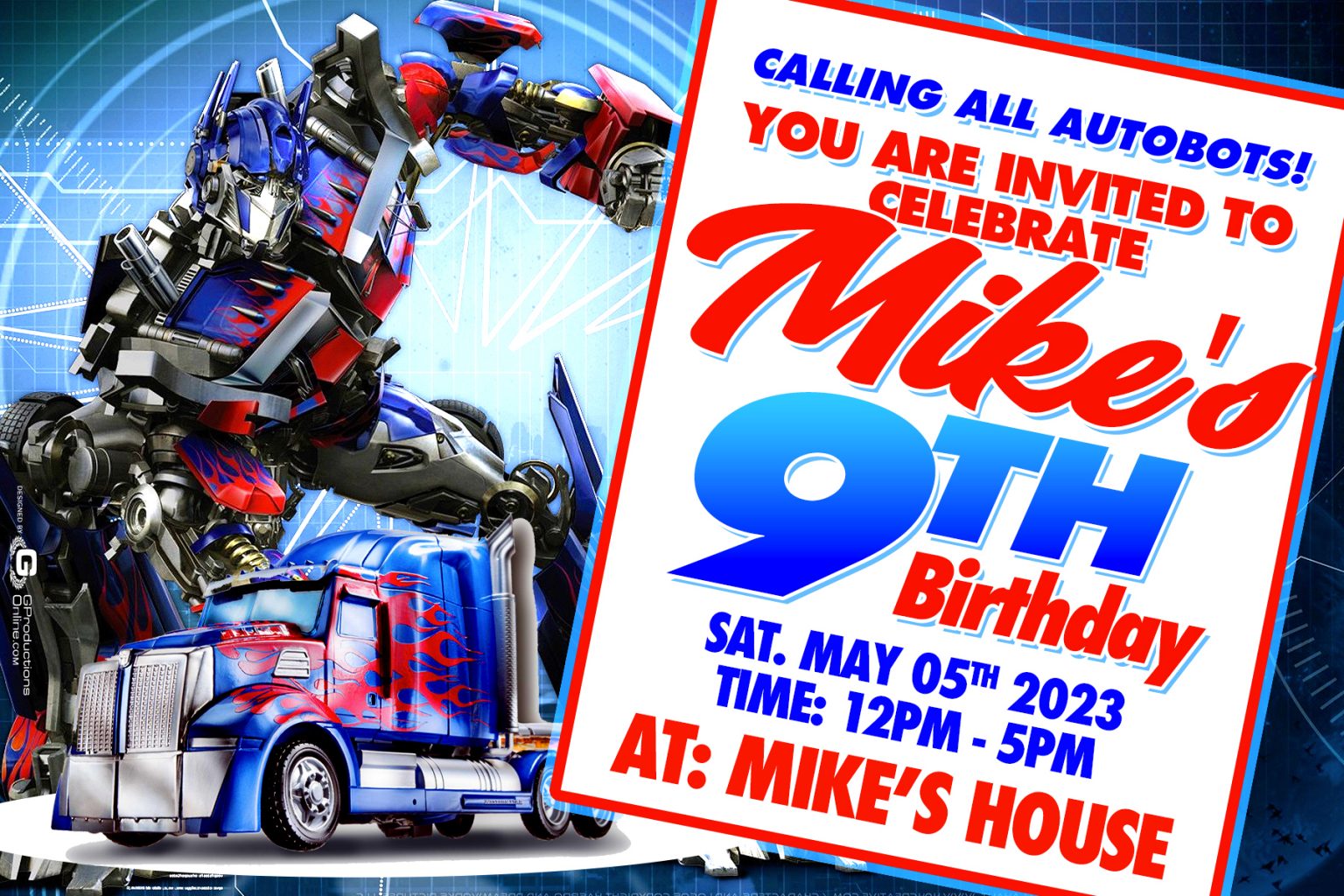 Transformers Autobots Birthday Invitation | Optimus Prime Birthday ...